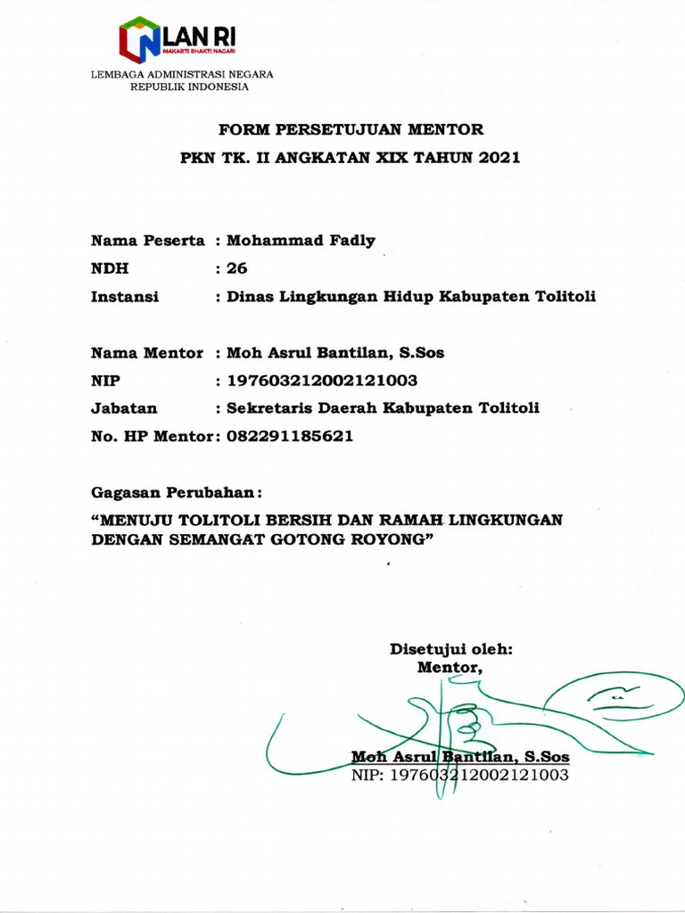 Form Persetujuan Mentor | PDF