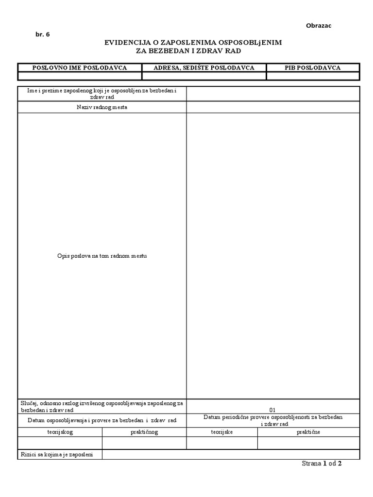 Obrazac 6 - Serbian Form 6 for HSE | PDF