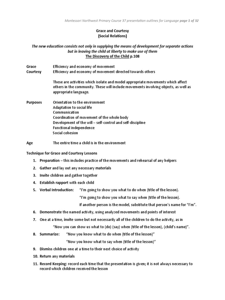 Course 37 Practical Life Presentation Outlines 5kb2 | PDF | Montessori ...