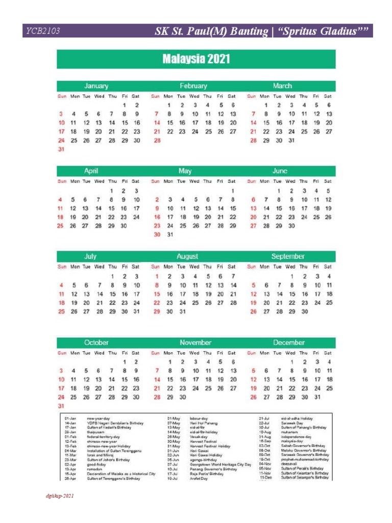 Kalendar Bulanan 2021 SKSP | PDF