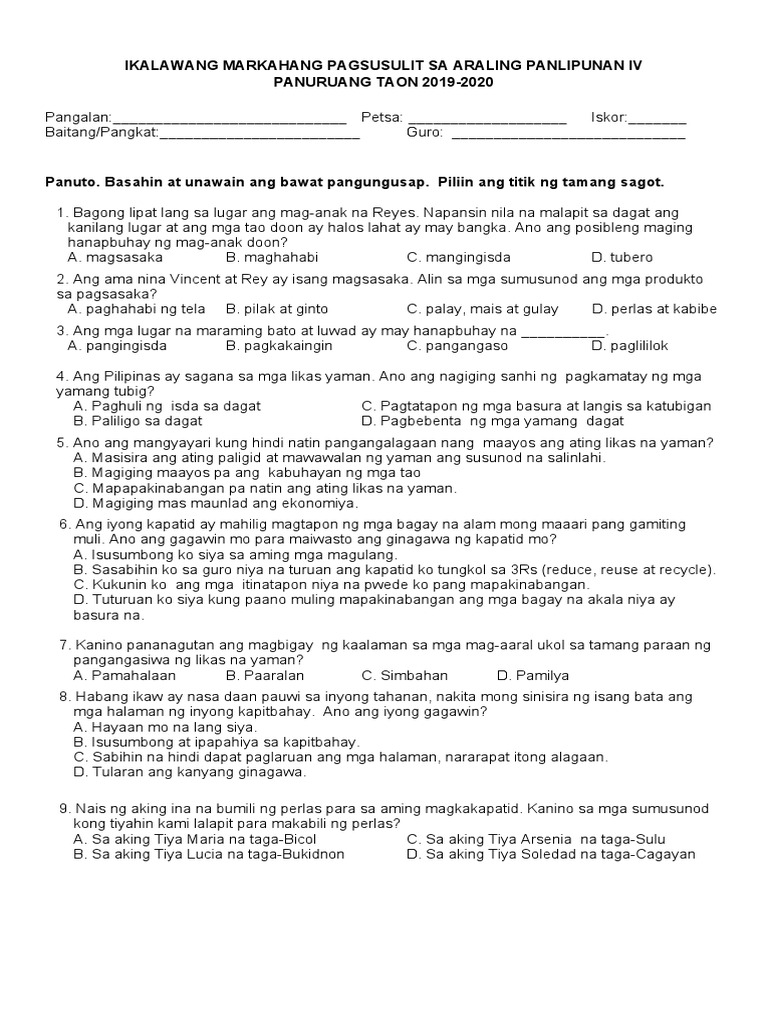 2ND PERIODICAL EXAM IN AP With TOS | PDF