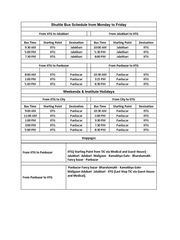 Shuttle Bus Schedule | PDF