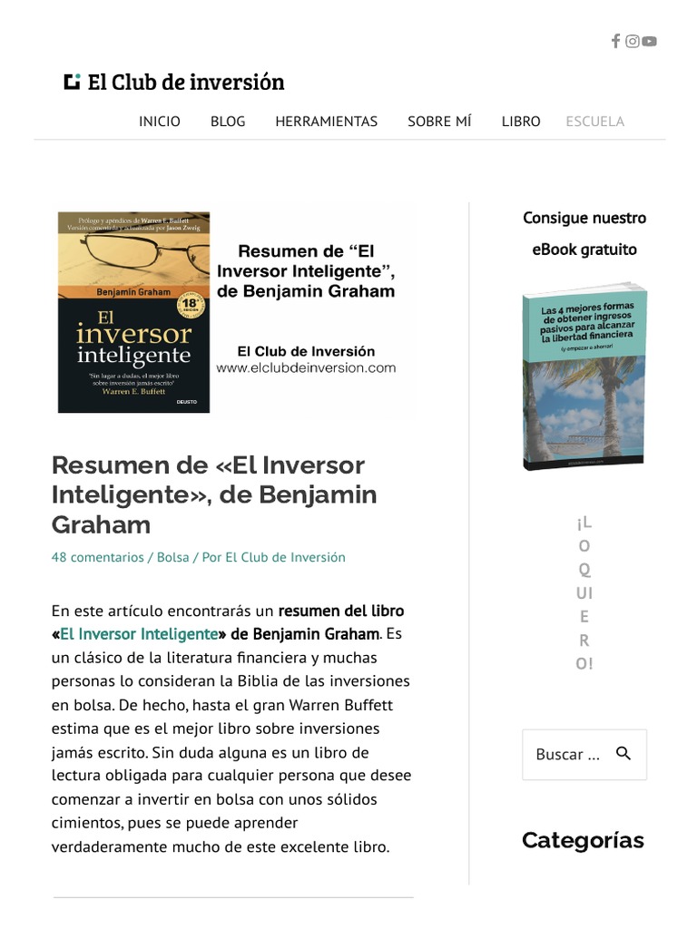 Resumen Del Libro - El Inversor Inteligente - , de Benjamin Graham | Descargar gratis PDF ...