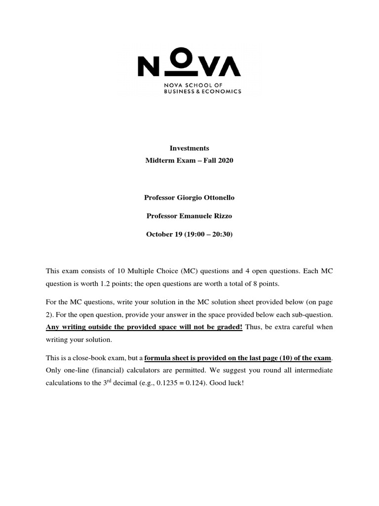 Midterm 2021 | Download Free PDF | Capital Asset Pricing Model | Sharpe Ratio