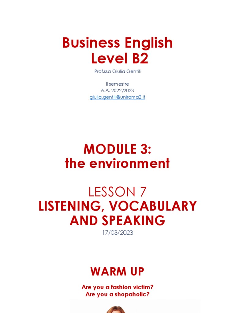 Business English Level B2: Prof - Ssa Giulia Gentili II Semestre A.A ...