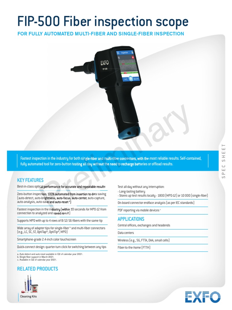 Fip 500 Spec Sheet 1608161559397 | PDF | Optical Fiber | Rechargeable Battery