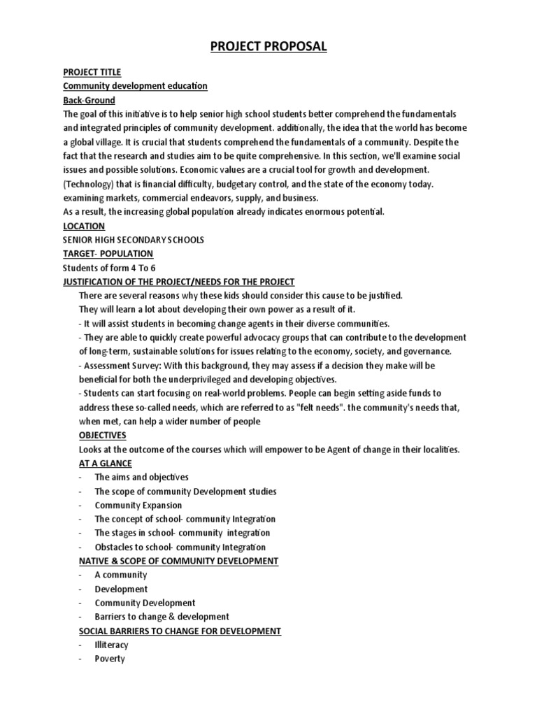 Project Proposal: Project Title Community Development Education Back ...