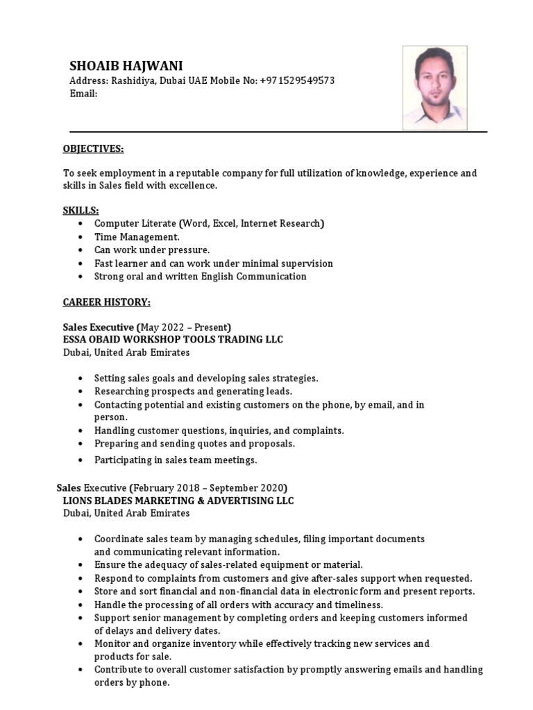 Shoaib Resume 19 | PDF | Sales | Dubai