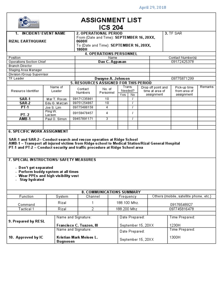 Ics 204 | PDF | Incident Command System | Safety