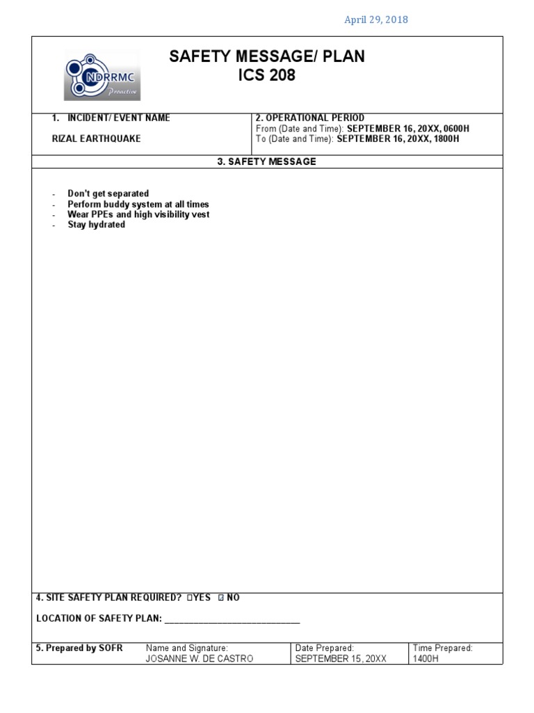 Ics 208 | PDF | Incident Command System | Safety