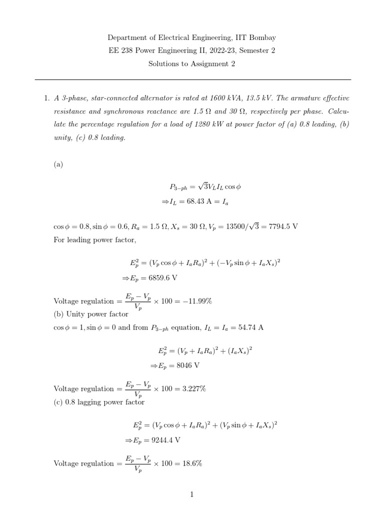 Ee 238 Assignment 2 Solution | PDF | Electric Motor | Quantity