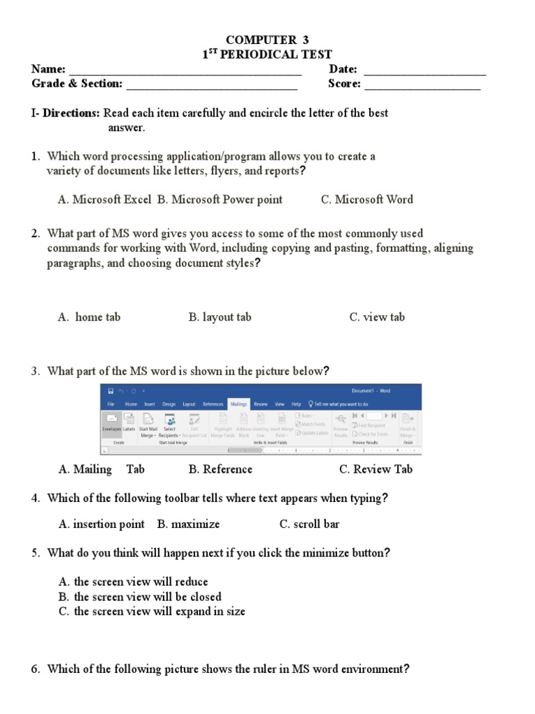 1st Peridical Test in COMPUTER 3 | PDF | Microsoft Word | Computer File