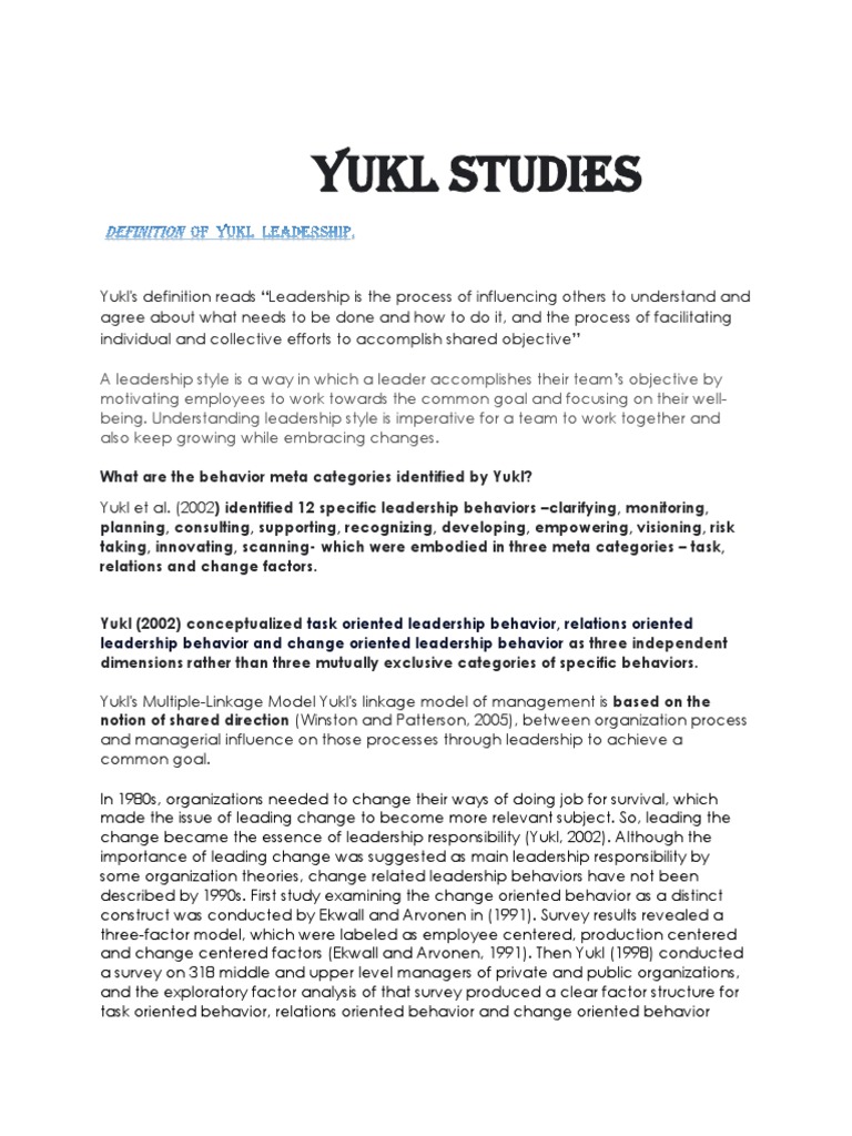 Yukl Studies | PDF | Leadership | Psychology