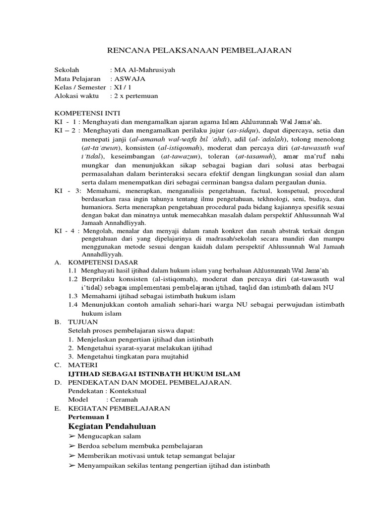 RPP Aswaja KLS 11 | PDF | Agama & Spiritualitas