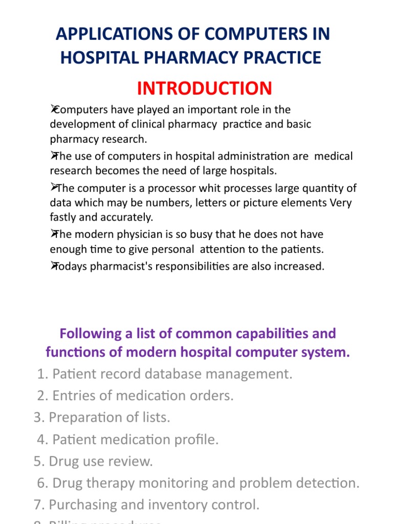 Applications of Computers in Hospital Pharmacy Practice | PDF ...