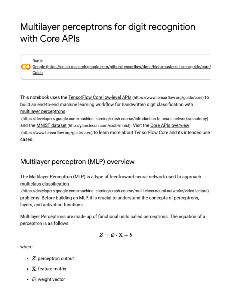 Multilayer Perceptrons For Digit Recognition With Core APIs ...