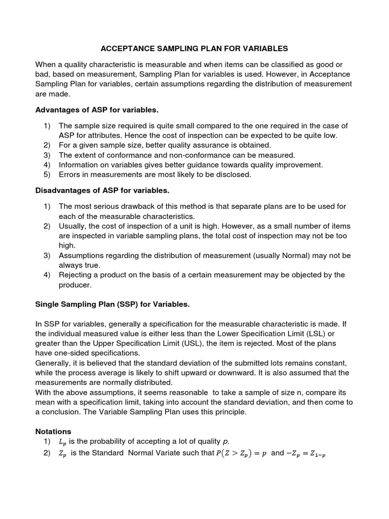 SSP For Variables | PDF | Standard Deviation | Sampling (Statistics)