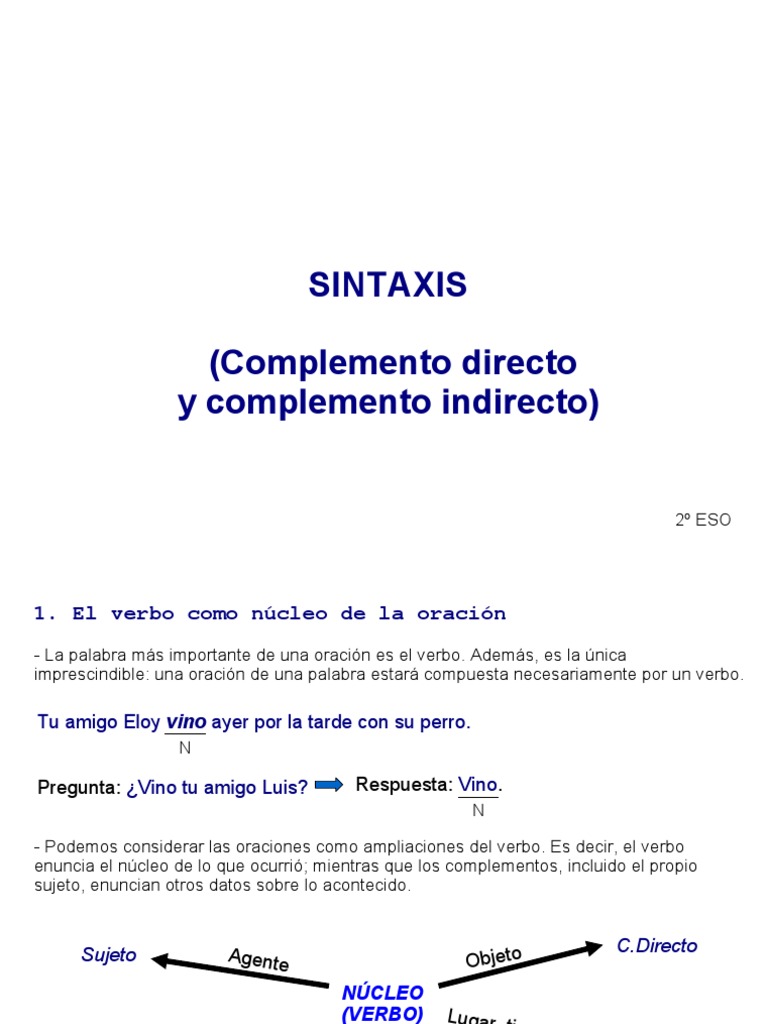 Sintaxis (Complemento Directo y Complemento Indirecto) | PDF | Verbo | Objeto (gramática)