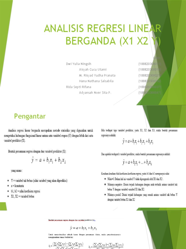 Kelompok 8 Analisis Regresi Linear Berganda (X1 X2 Y) | PDF