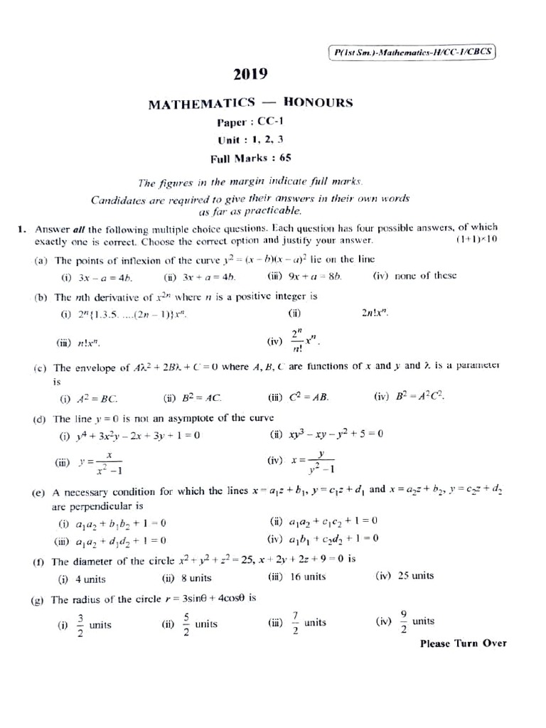 CC1 Mathematics (H) 2019 | PDF