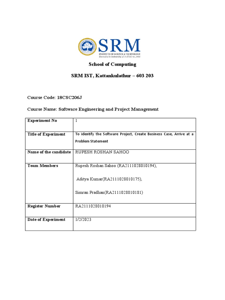 Sepm Ex1 | PDF | Communication | Computing