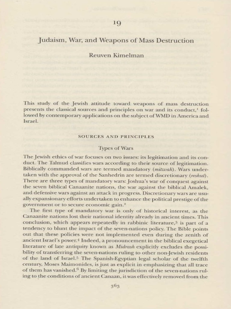 Reuven Kimelman Judaism War and Weapons | PDF | Social Science | Wellness