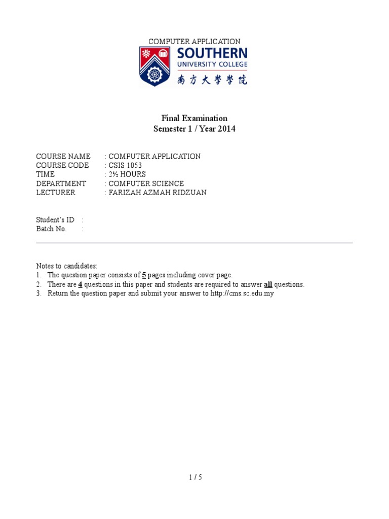 Computer Application - MS Farizah | PDF | Microsoft Excel | Software