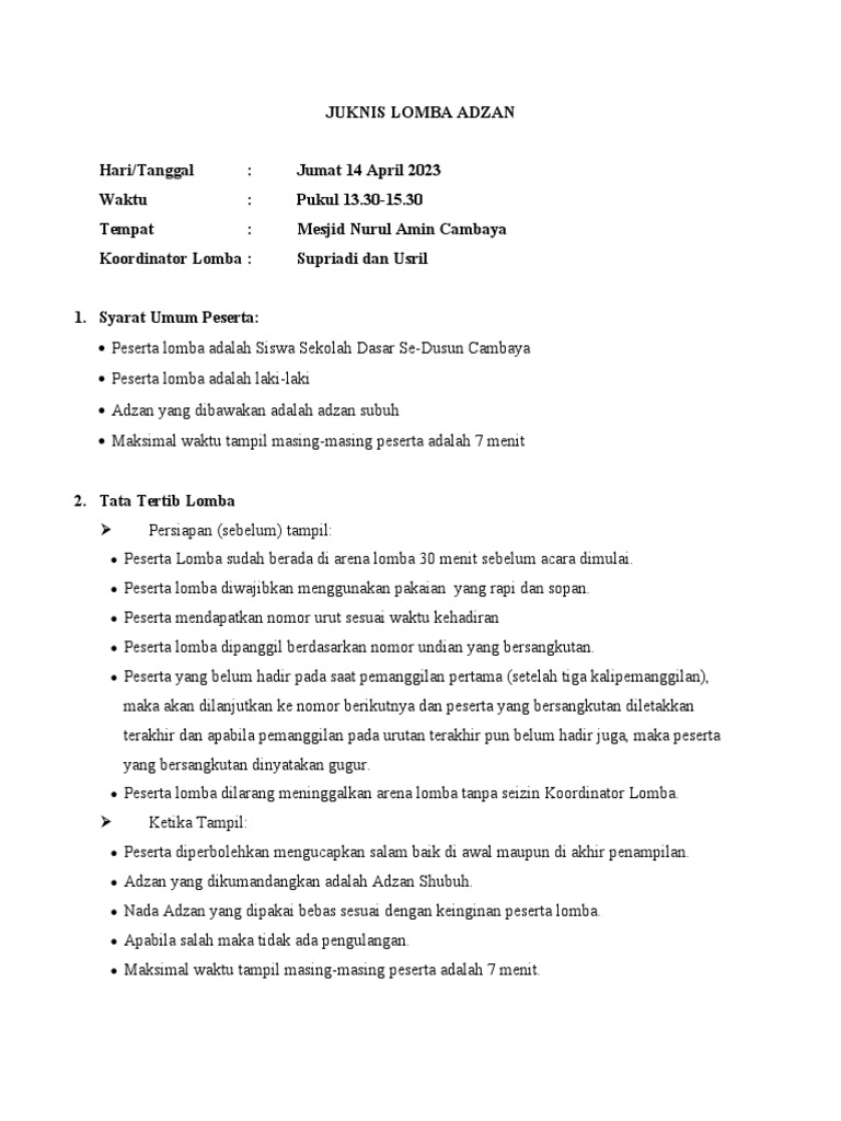 Juknis Lomba Adzan | PDF