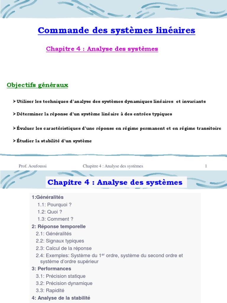 Analyse des systèmes dynamiques linéaires | PDF | Théorie de la ...