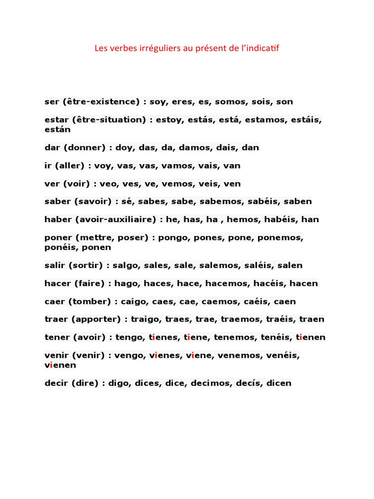 Les Verbes Irréguliers Au Présent de L'indicatif: I I I I I I | PDF