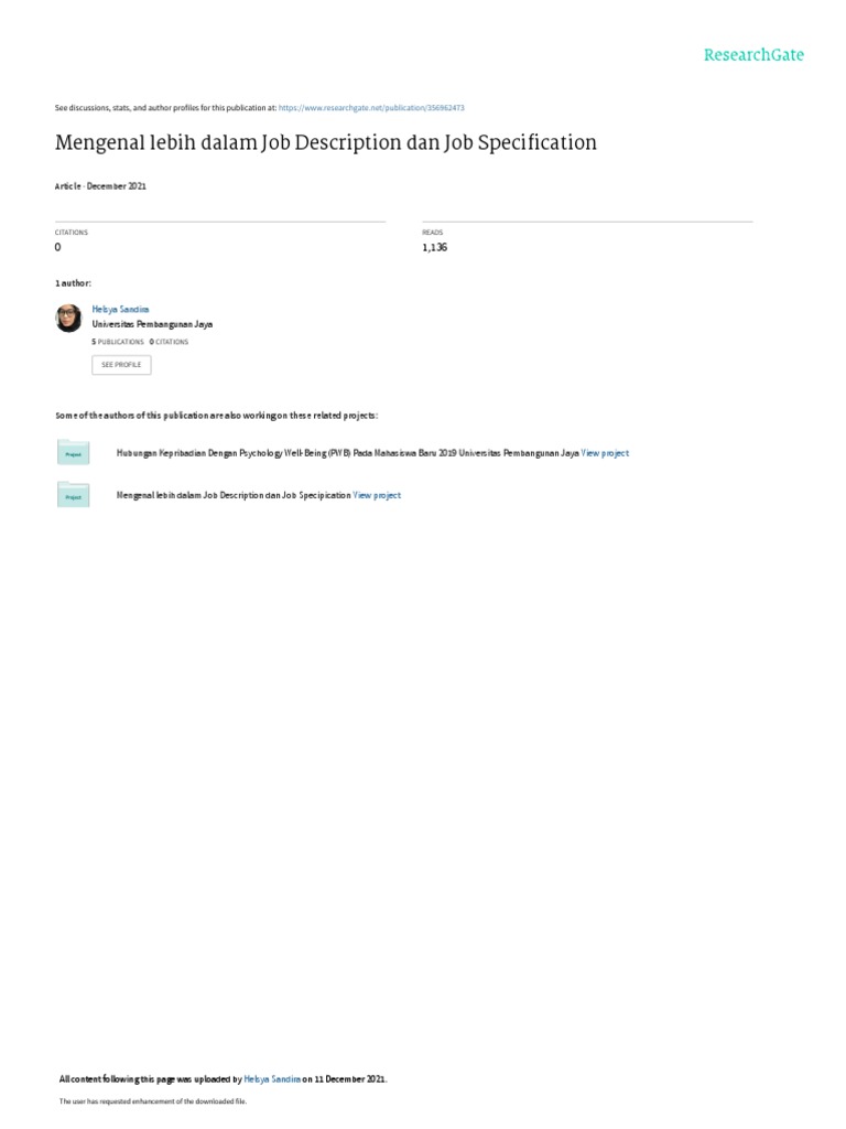 Memahami Job Description dan Specification | PDF