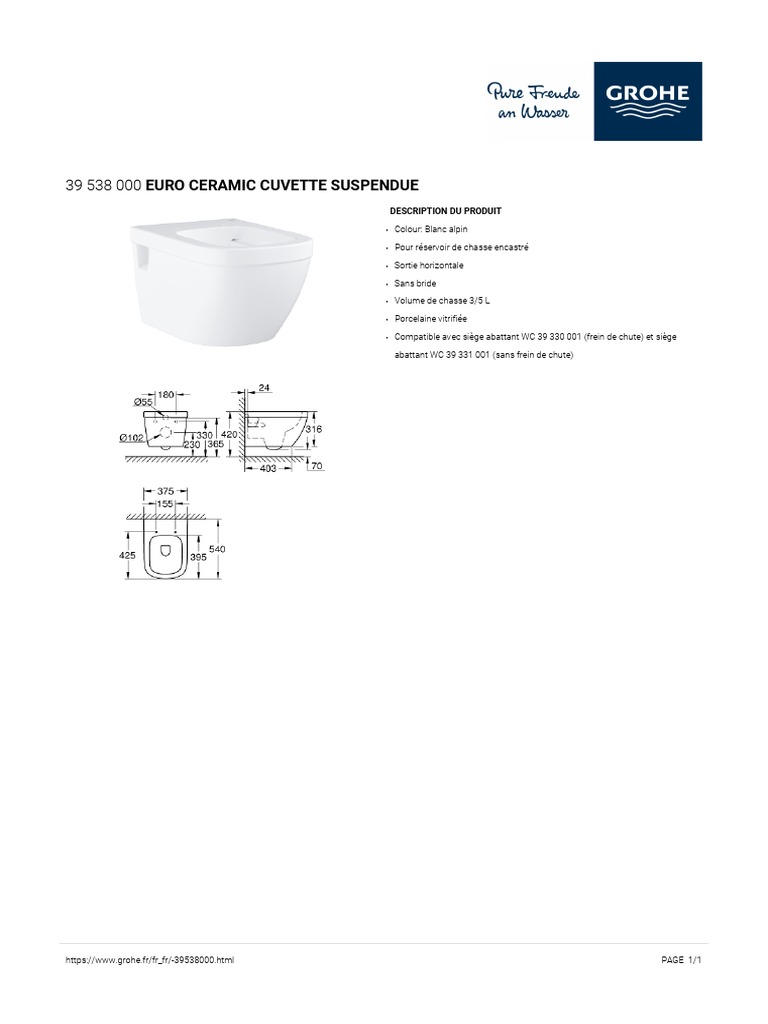 GROHE Specification Sheet 39538000 | PDF