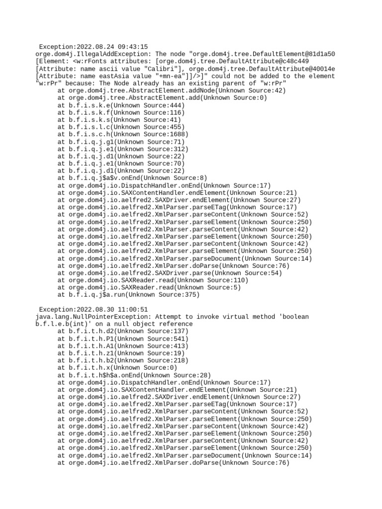 DOM4J Exception Handling Errors | PDF | Java (Programming Language) | Computer Data