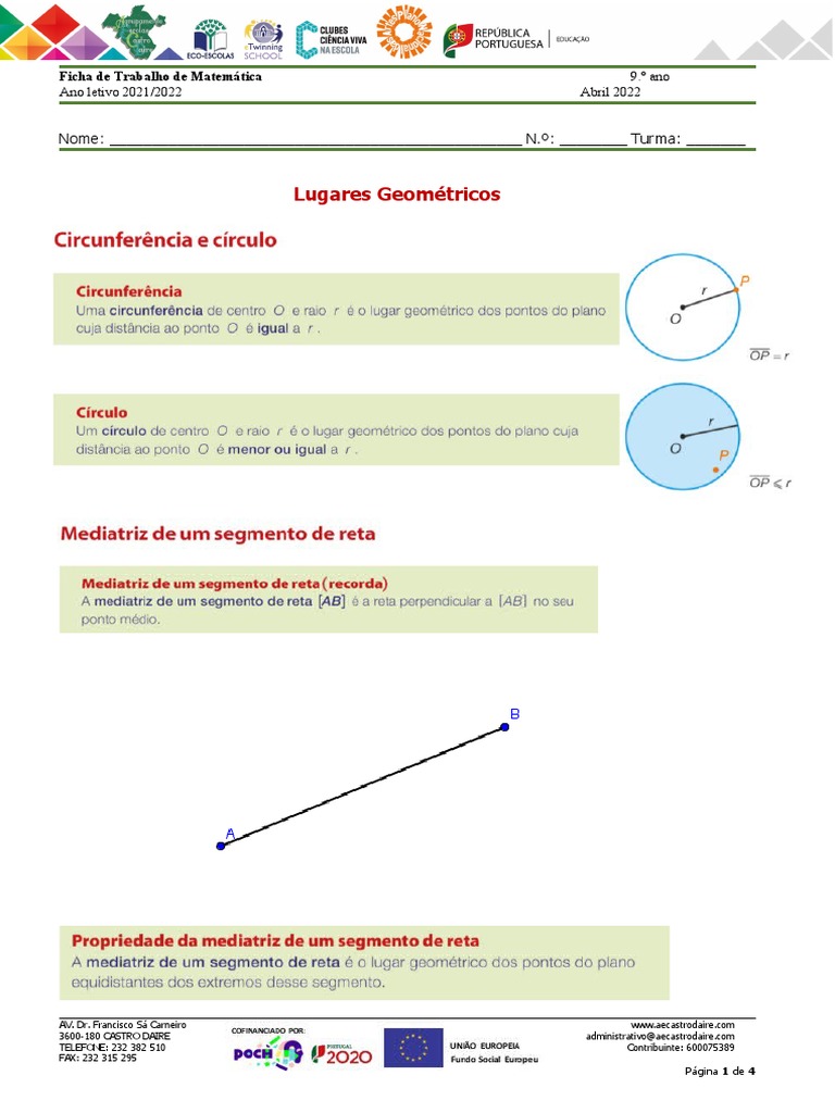 F. Trabalho - 9ºano - Lugares Geométricos | PDF