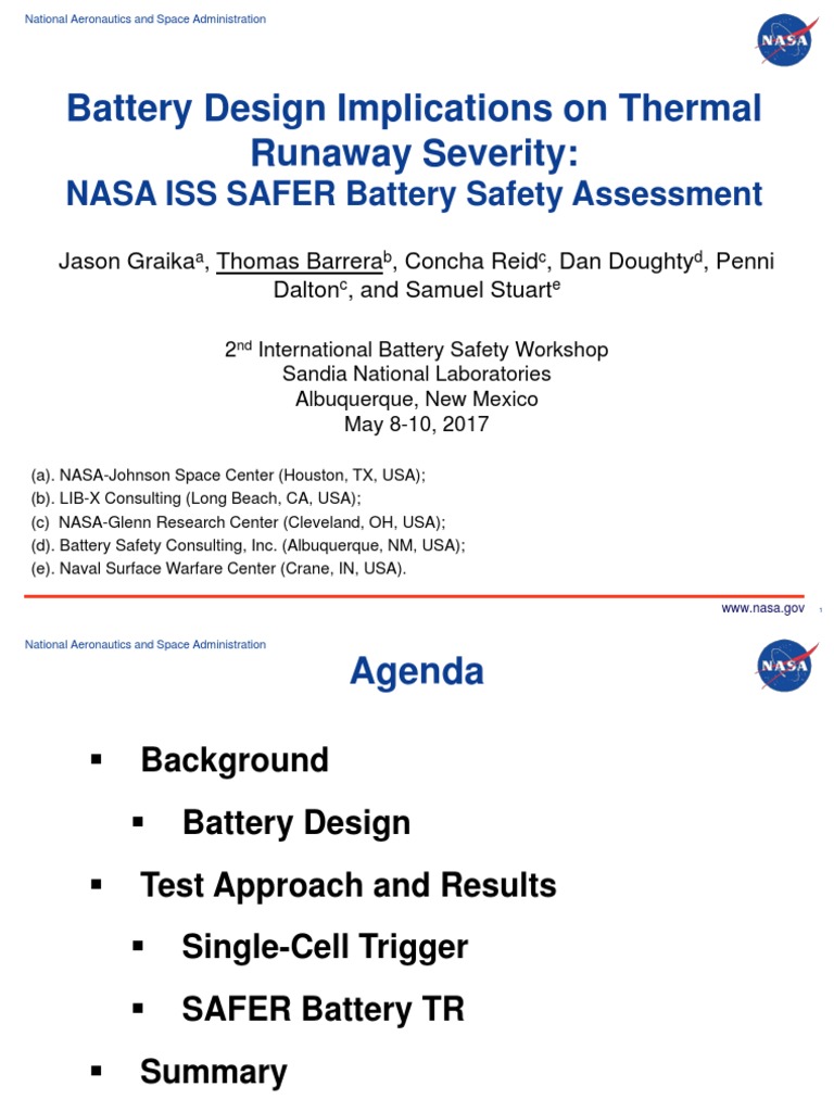Battery Design Implications On Thermal Runaway Severity:: NASA ISS ...