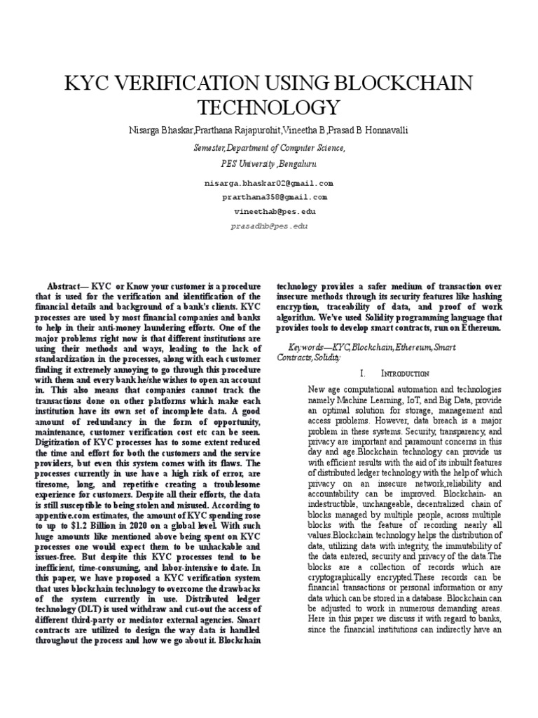 Kyc Verification Using Blockchain Technology | PDF | Information Technology Management | Computing
