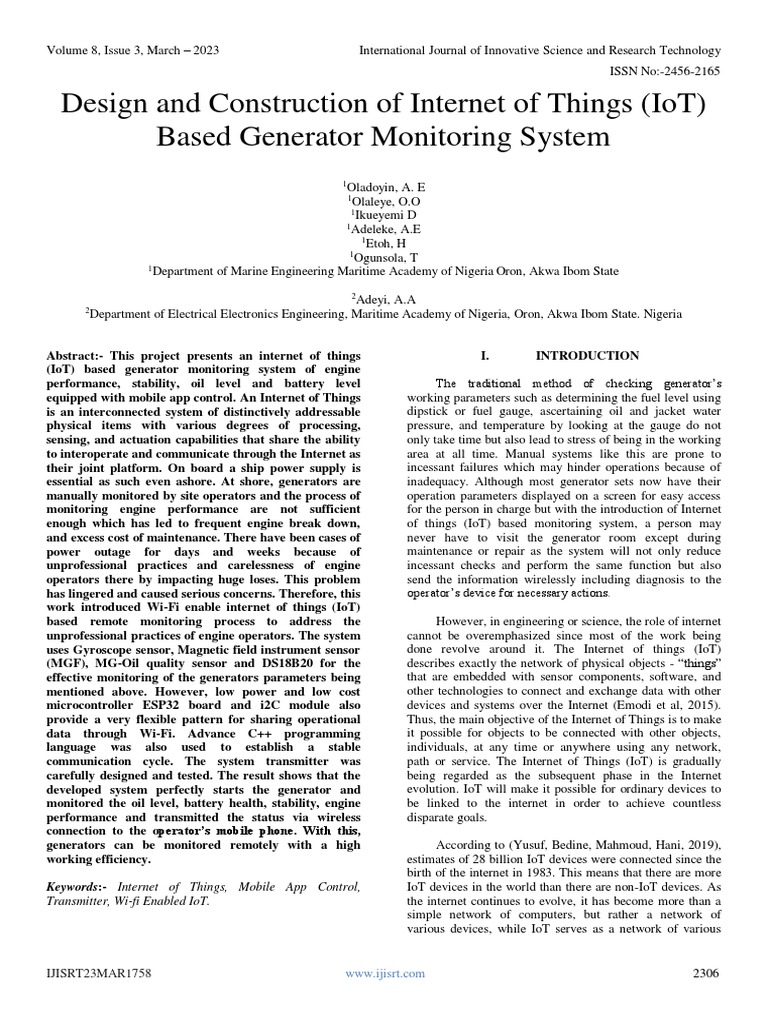 Design and Construction of Internet of Things (IoT) Based Generator ...