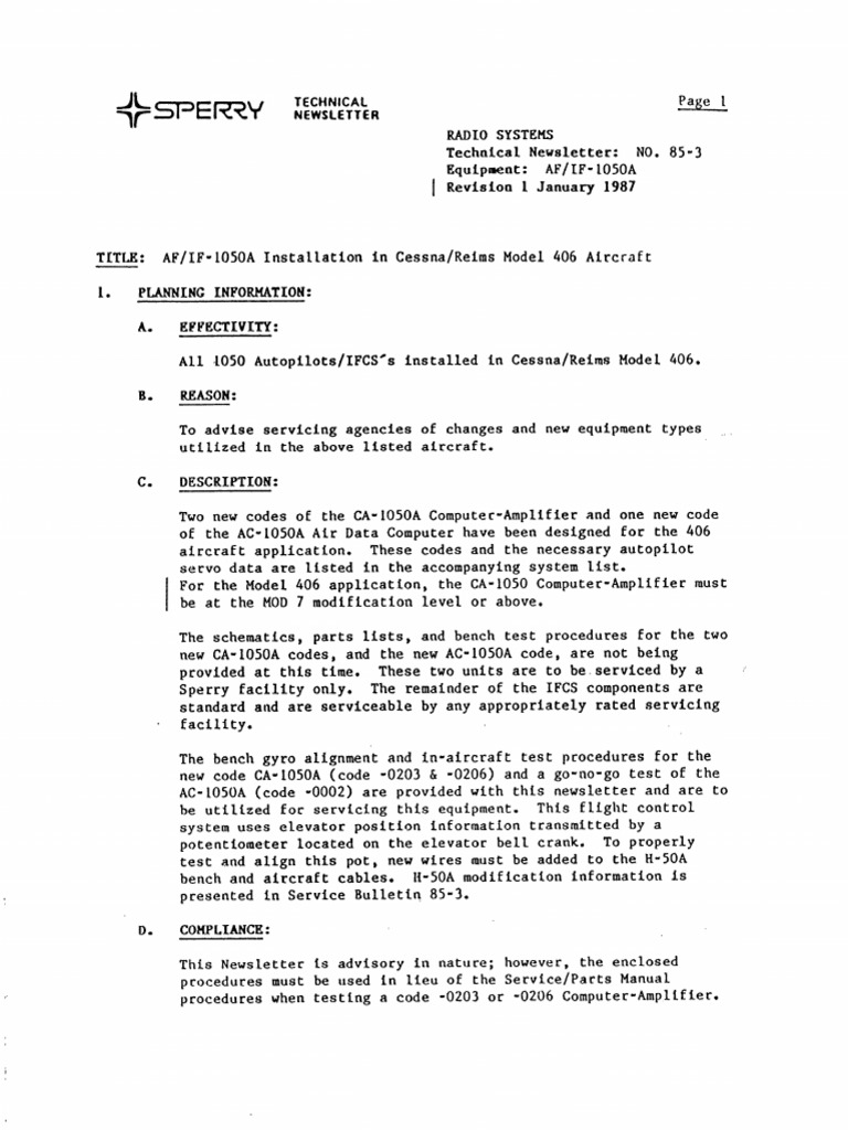 Technical Letter Tnl85-3 Sperry | PDF