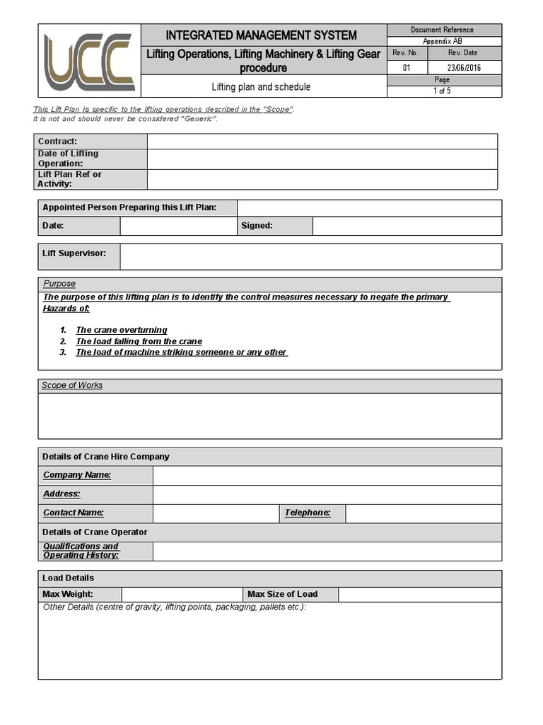 Appendix AB - Lifting Plan and Schedule | PDF | Crane (Machine) | Road