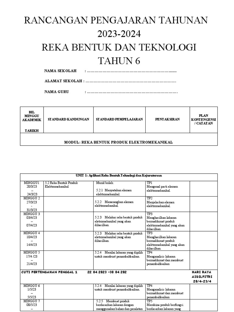 RPT RBT TAHUN 6 2023-2024 | PDF