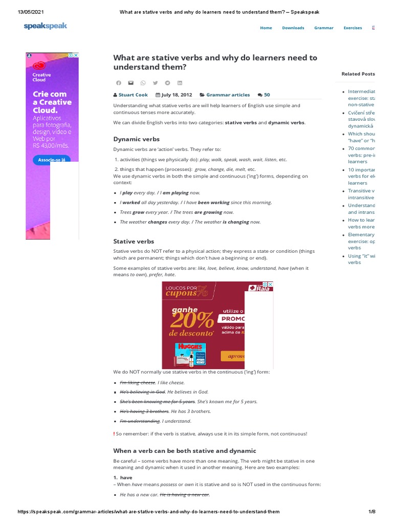 What Are Stative Verbs and Why Do Learners Need To Understand Them - Speakspeak | PDF | Verb ...