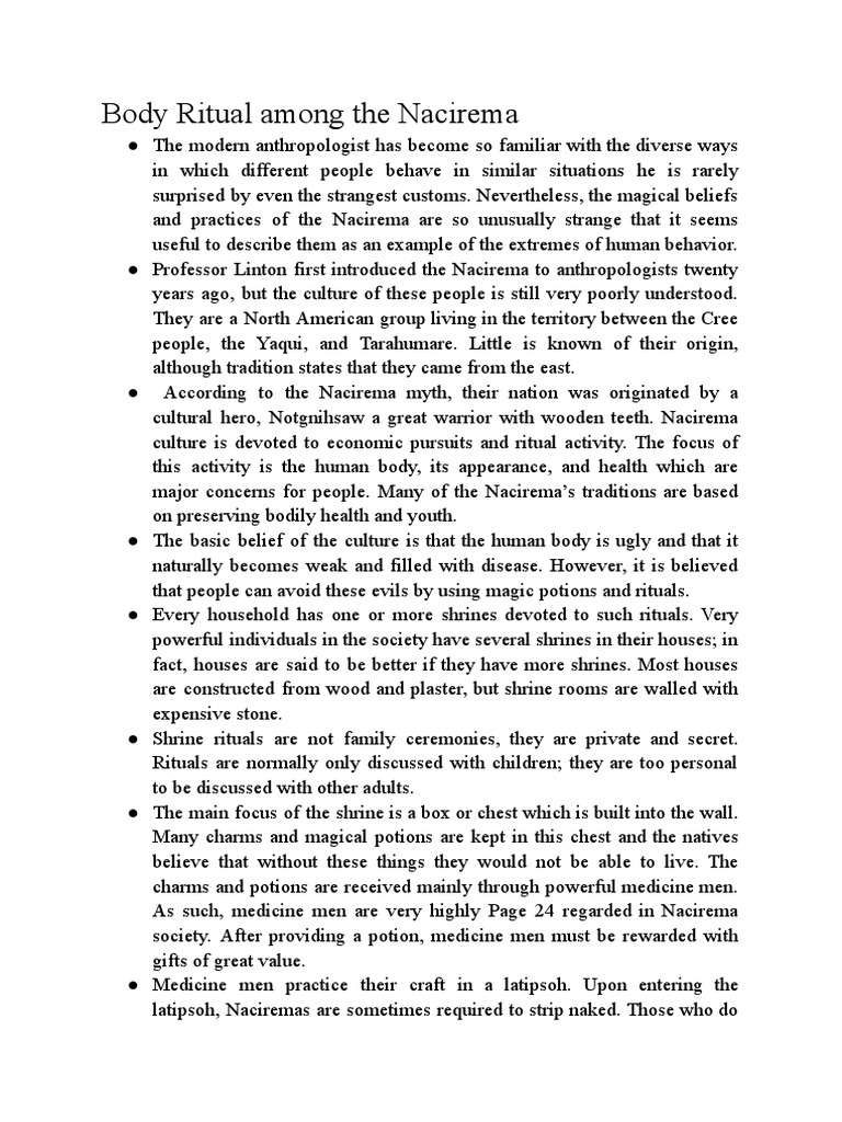 Body Ritual Among The Nacirema | PDF | Rituals | Cultural Anthropology