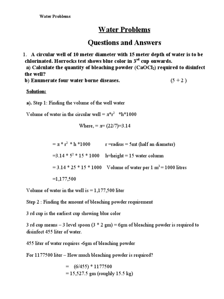 Water Problems Questions and Answers: 1. A Circular Well of 10 Meter ...