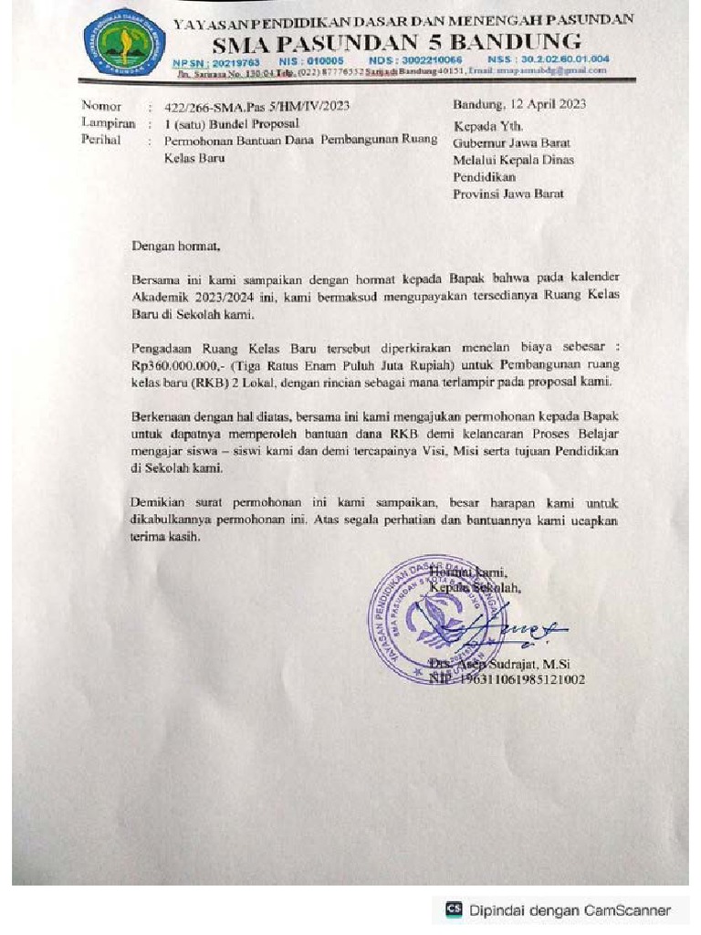Proposal RKB Tahun 2024 SMA Pasundan 5 Bandung 20219763 | PDF