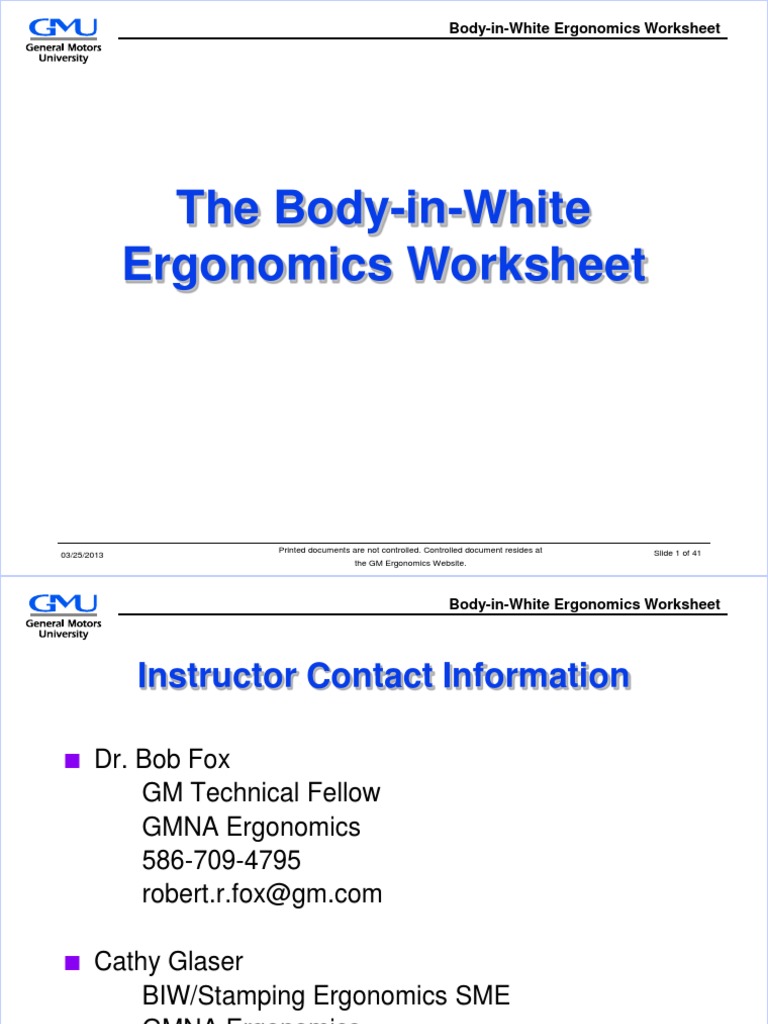 BIW Ergonomics Worksheet Training 2013 | PDF | Human Factors And ...