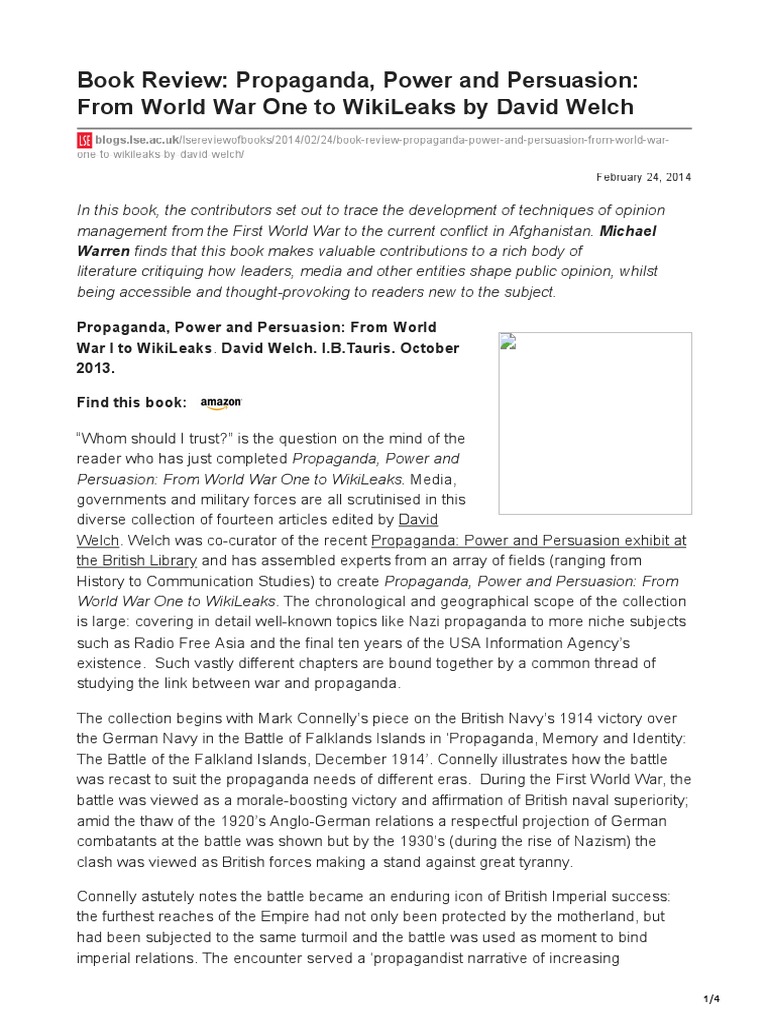 Book Review Propaganda Power and Persuasion From World War One To ... Book Review Propaganda Power and Persuasion From World War One To ...