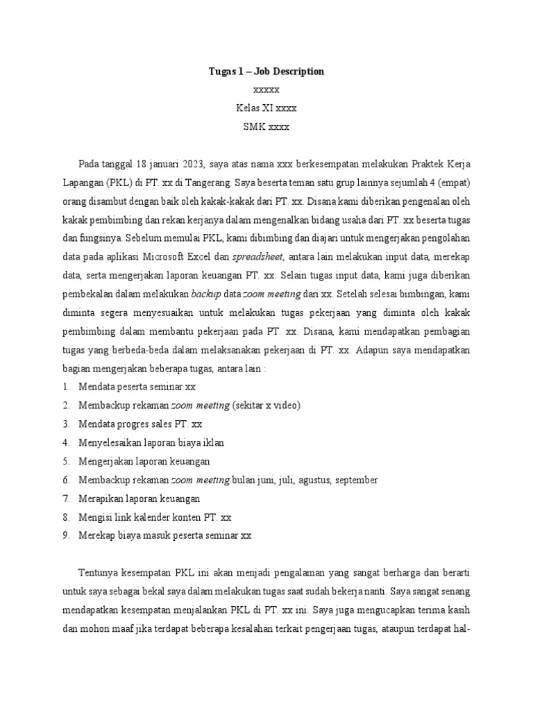 Contoh Tugas Job Description 300 Kata | PDF