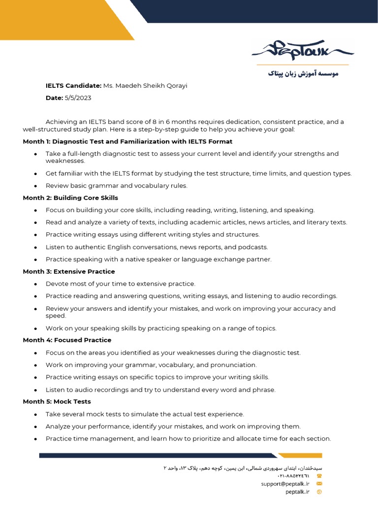 6-Month IELTS Band 8 Study Plan | PDF | International English Language ...