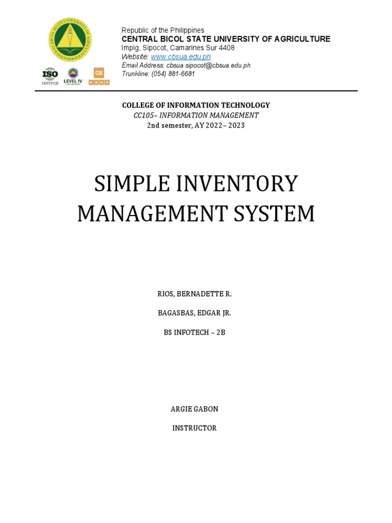Simple Inventory Management System: Central Bicol State University of ...