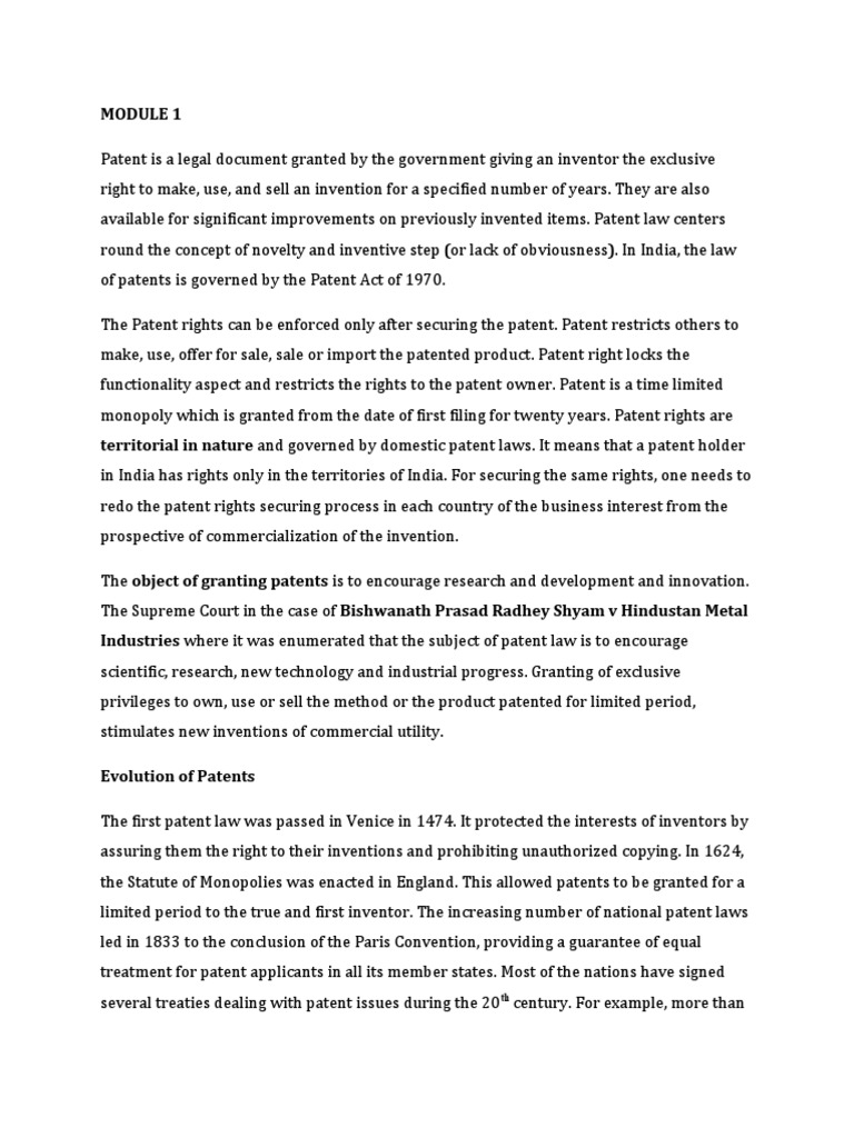Law of Patents Notes Full | PDF | Patent | Patent Application